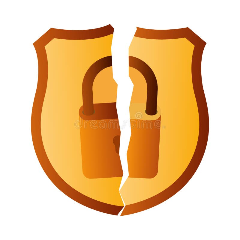Broken Shield with Padlock Isolated Icons Stock Vector - Illustration ...
