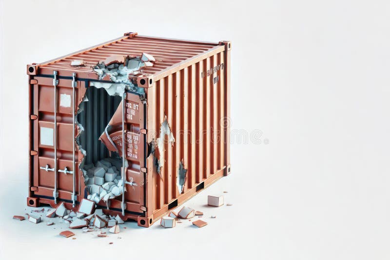 A Broken Shipping Container with Bricks Inside. Space for Text. Stock ...