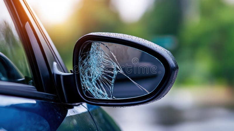 Broken Side Mirror of Blue Car with Cracked Glass Stock Illustration ...
