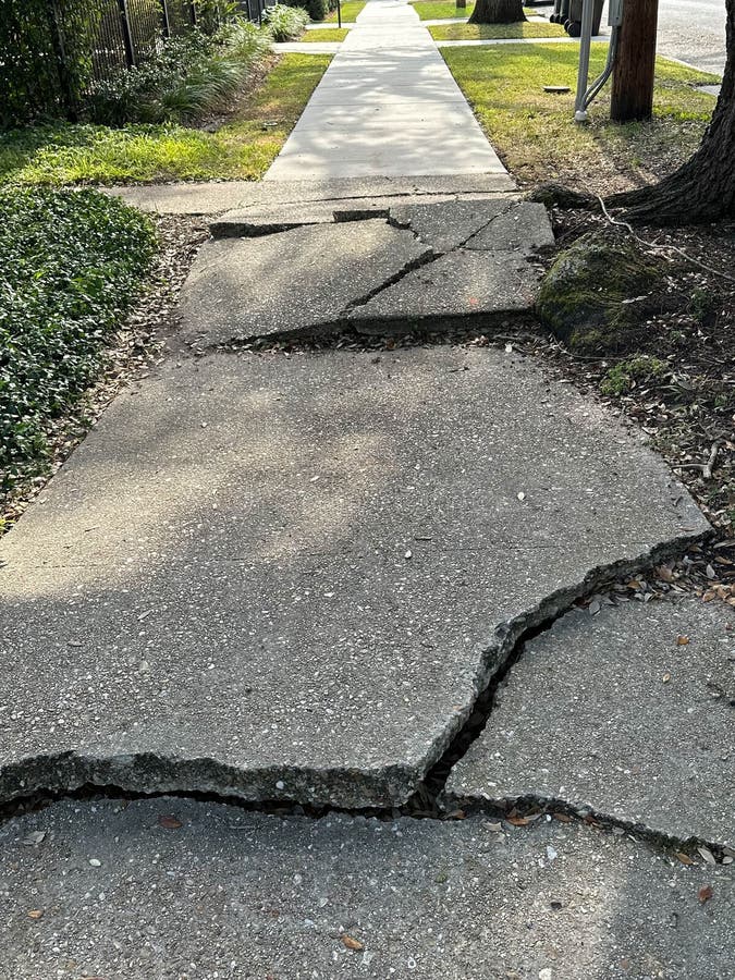 Broken Sidewalk Concrete Ahead is Uneven and a Trip Hazard Stock Image ...