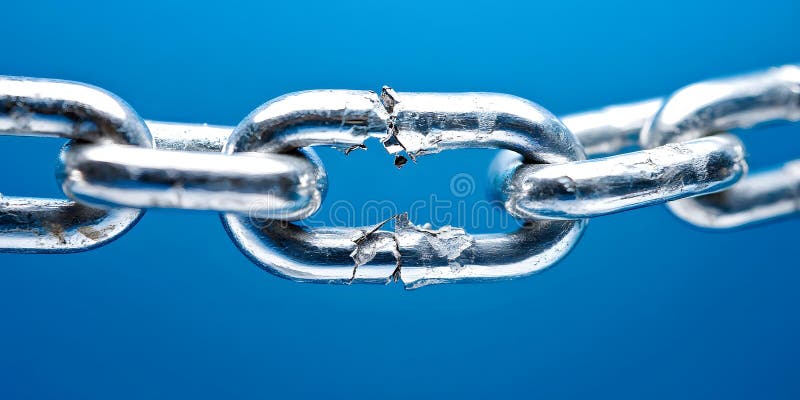 Broken Silver Chain Against Vibrant Blue Background Stock Illustration ...