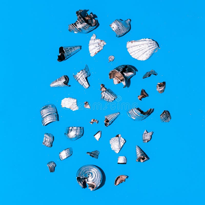 Broken Silver Shells Minimal Art Design Stock Photo - Image of flatlay ...