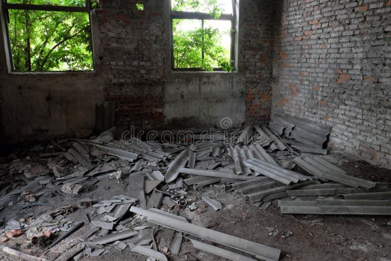 Broken Slate Sheets are Lying on the Floor of an Abandoned Building ...