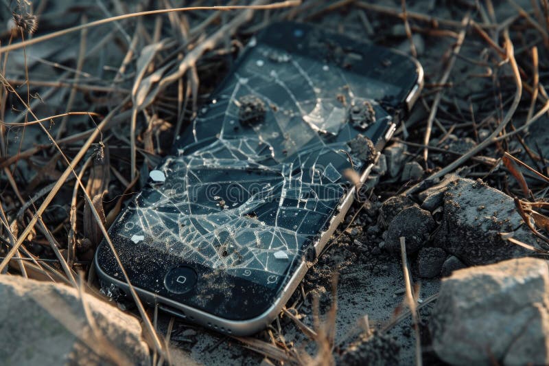 Broken Smart Phone Lying on Ground with Shattered Screen Stock Image ...