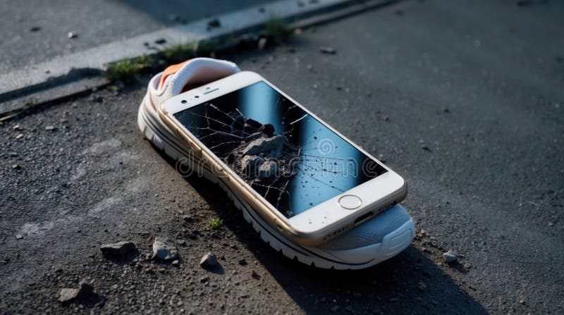 Broken Smartphone on Damaged Shoe: Urban Decay and Technology Failure ...