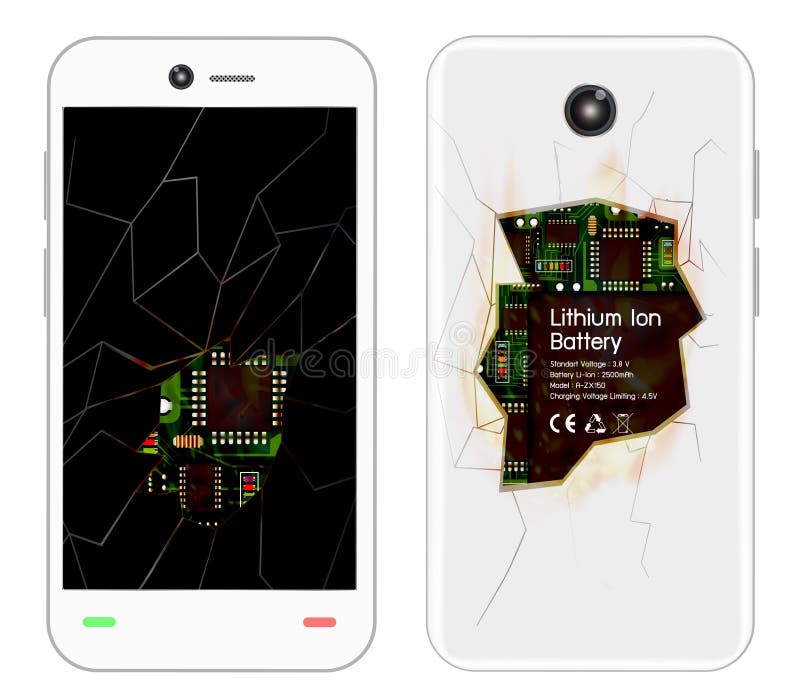 Broken Smartphone Explosion with Burned Fire Stock Vector ...