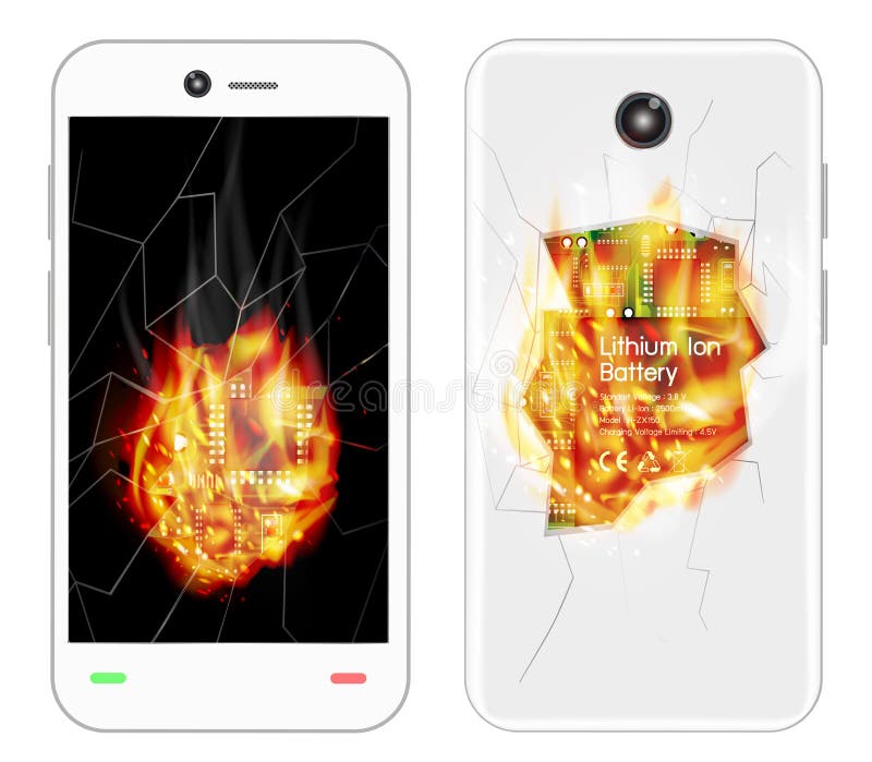 Broken Smartphone Explosion with Burning Fire Stock Vector ...