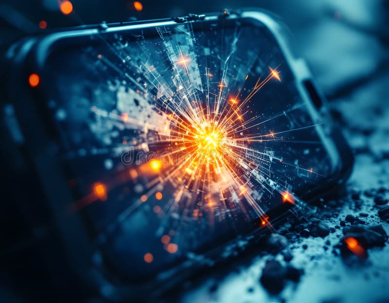 Broken Smartphone Screen with Damage Effect, Sparks, and Tech ...