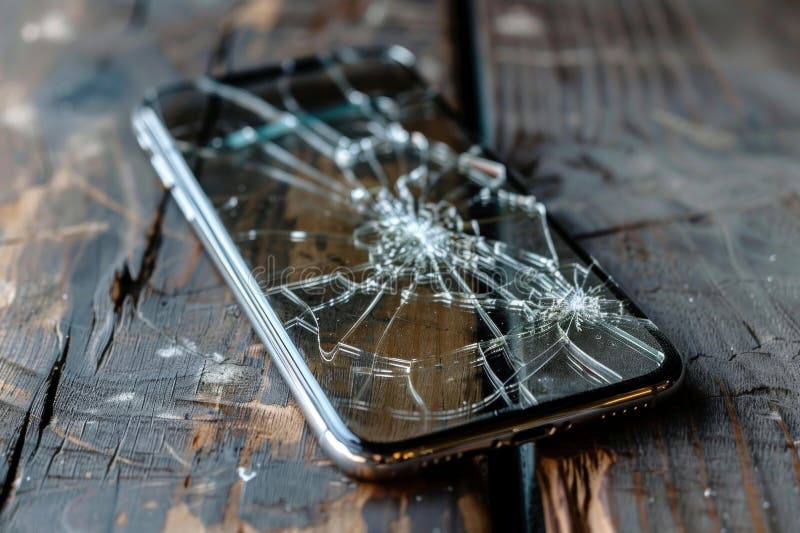 Broken Smartphone Screen Lying on a Wooden Table Stock Image - Image of ...