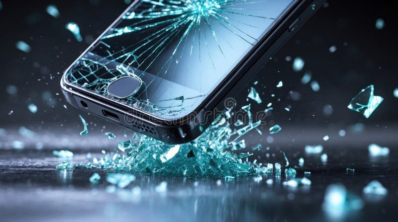 Broken Smartphone with Shattered Glass Display, Impact Damage, and ...