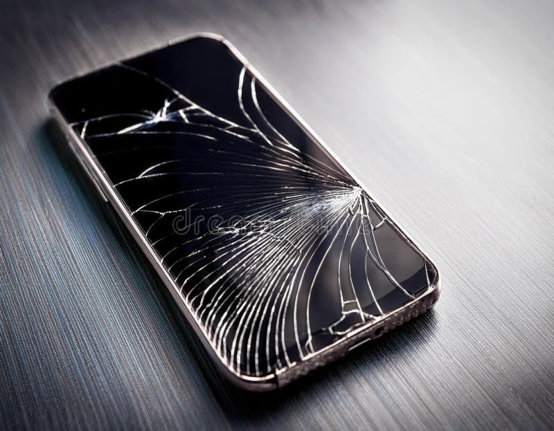 Broken Smartphone with Shattered Screen Lying on a Sleek Surface in a ...