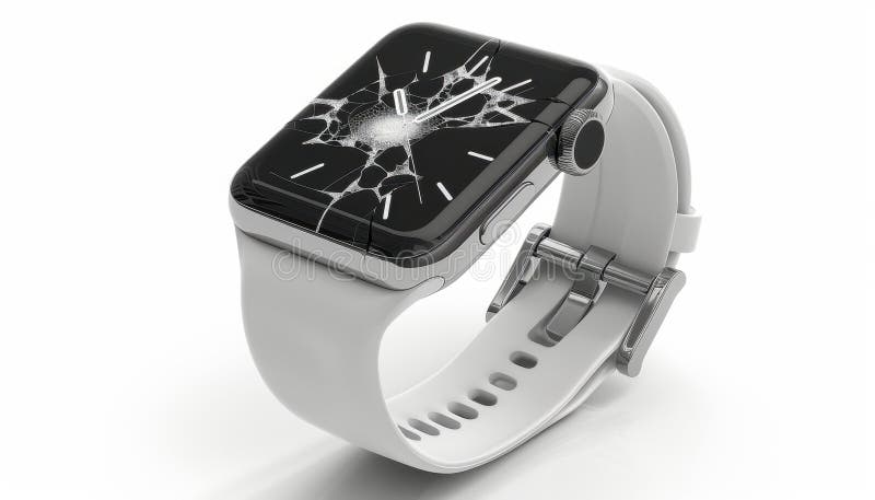 Broken Smartwatch with a Cracked Screen Displayed on a White Background ...