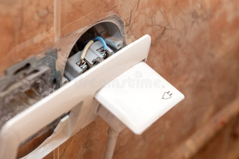 Dangerous Broken Electrical Socket. Broken Outlet Stock Image - Image ...