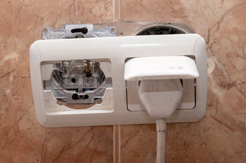 Dangerous Broken Electrical Socket. Broken Outlet Stock Photo - Image ...