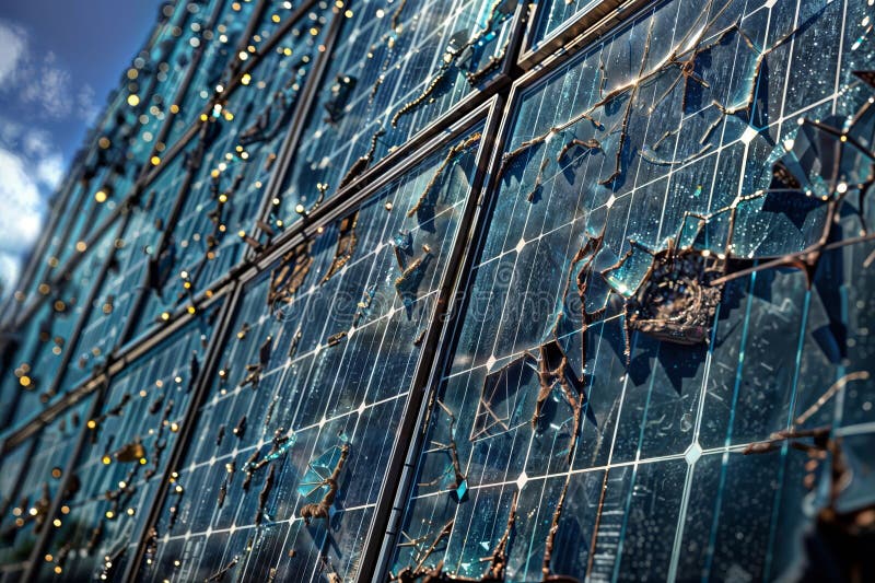 Broken Solar Panel Facade with Artistic Twist and Clear Sky Backdrop ...
