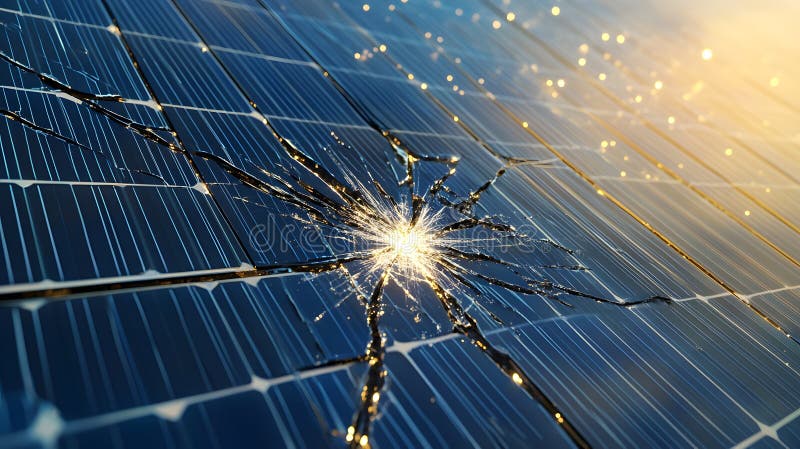 Broken Solar Panel with Light Rays Damaged Renewable Energy Source ...
