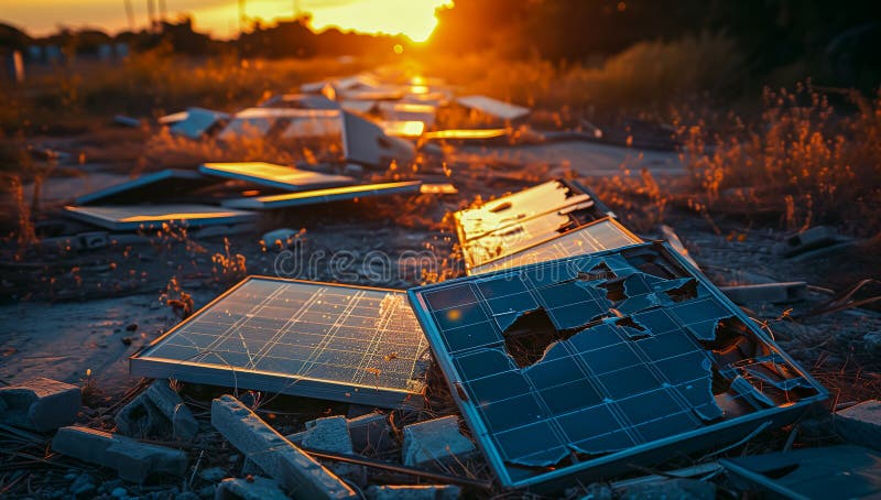 A Broken Solar Panel, a Torn Panel Mount Lie on the Ground ...