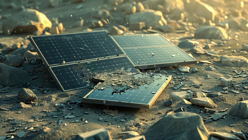 A Broken Solar Panel, a Torn Panel Mount Lie on the Ground ...