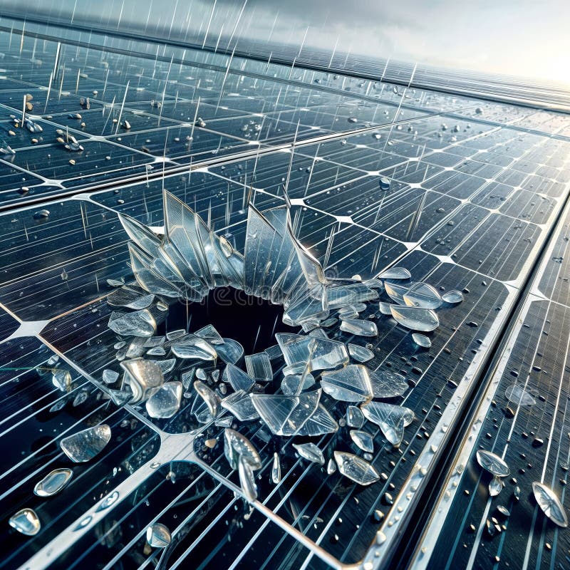 Broken Solar Panel with Water Droplets: Exposed Cells, Generative Ai ...