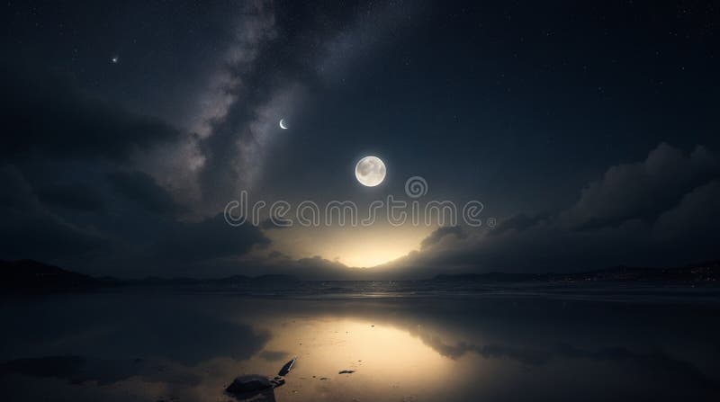 Broken Star in Shiny Night with Moon Stock Illustration - Illustration ...