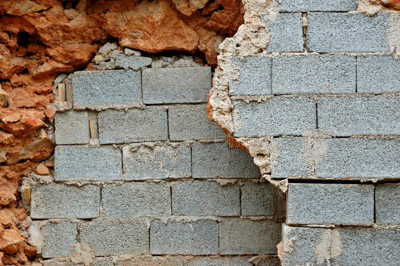 Broken Stone and Cinder Block Walls Stock Photo - Image of macro ...
