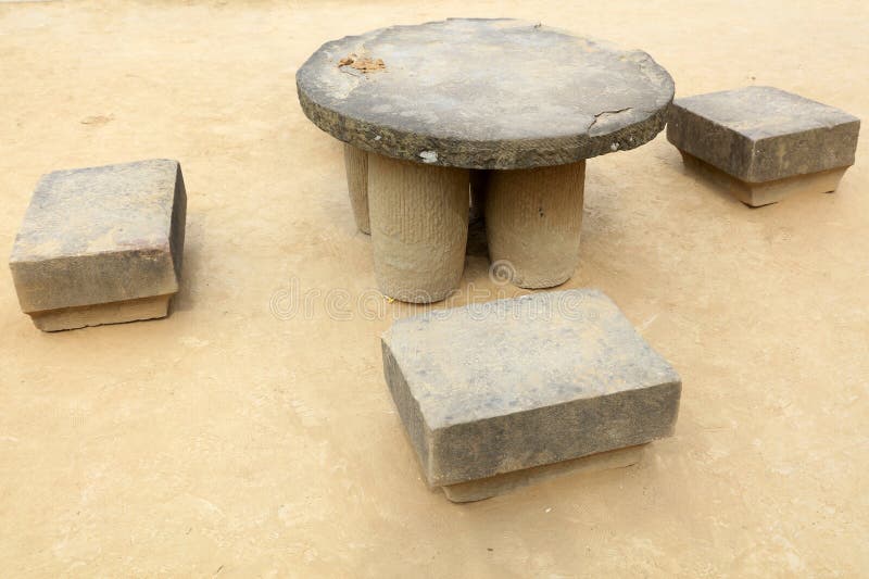 Ancient Stone Table and Benches Stock Image - Image of ornamental ...