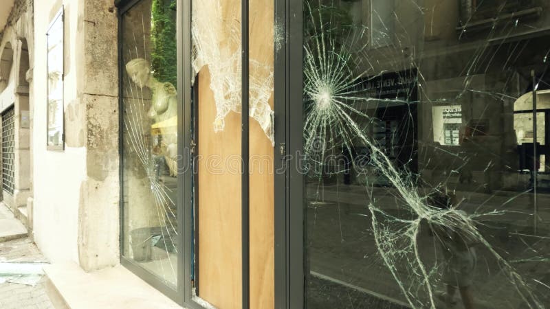 Broken Storefronts of a Robbed Shop after Street Riots Stock Photo ...