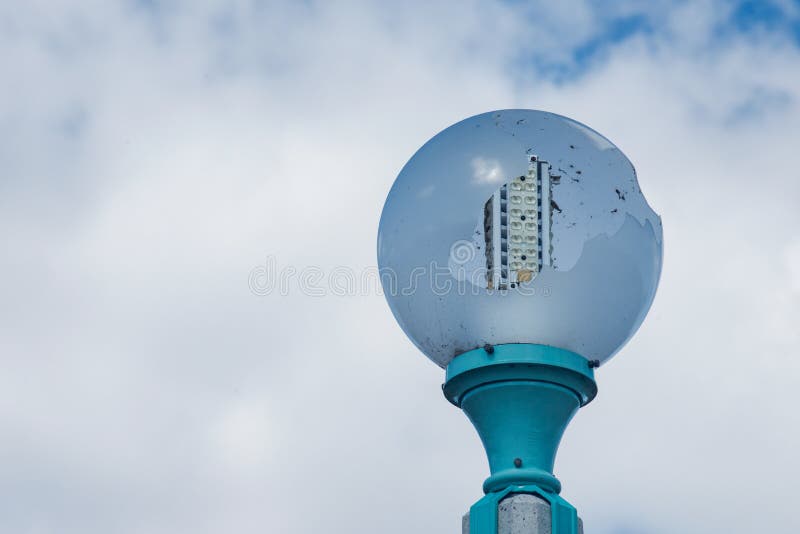 Broken Street Lamp on Green Pole and Sky Like Background Stock Photo ...