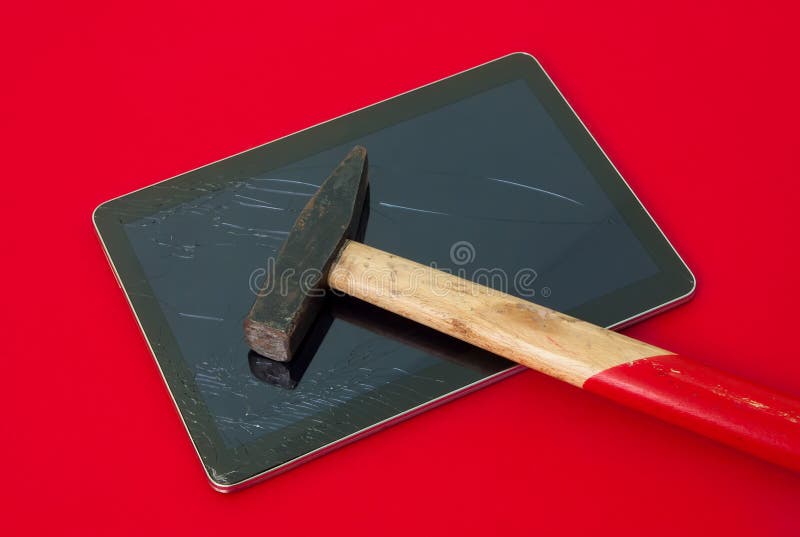 Broken Tablet With A Hammer Stock Photo - Image of smartphone, data ...