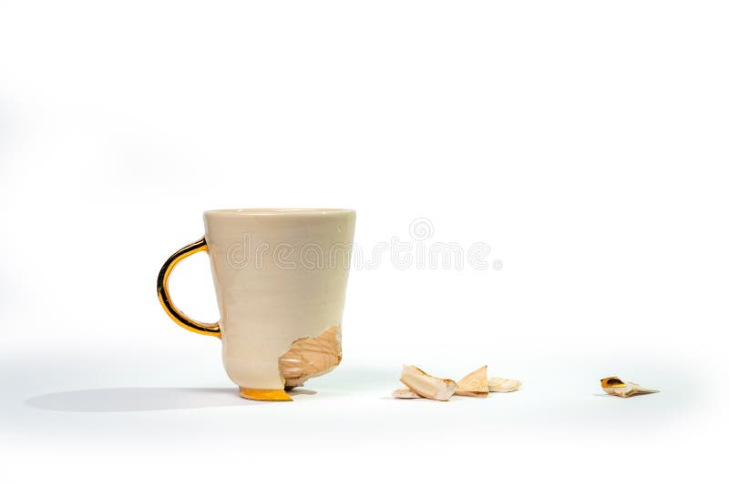 Broken Tea Cup Isolated on White Background. Cracked Coffee Mug and ...