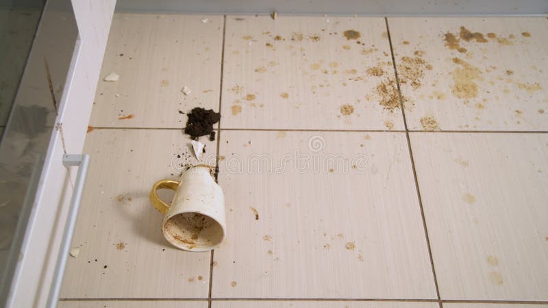 Broken Tea Cup Laying on the Kitchen Floor, Smashed Coffee Mug and ...
