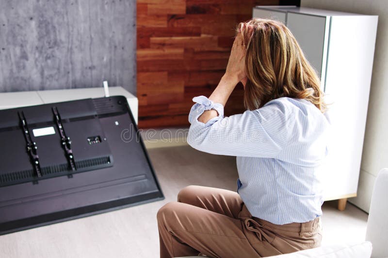 Broken Television Screen Falling Stock Image - Image of senior, falling ...