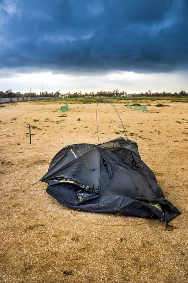 Tent Broken by Strong Wind and a Rainbow Stock Image - Image of ...
