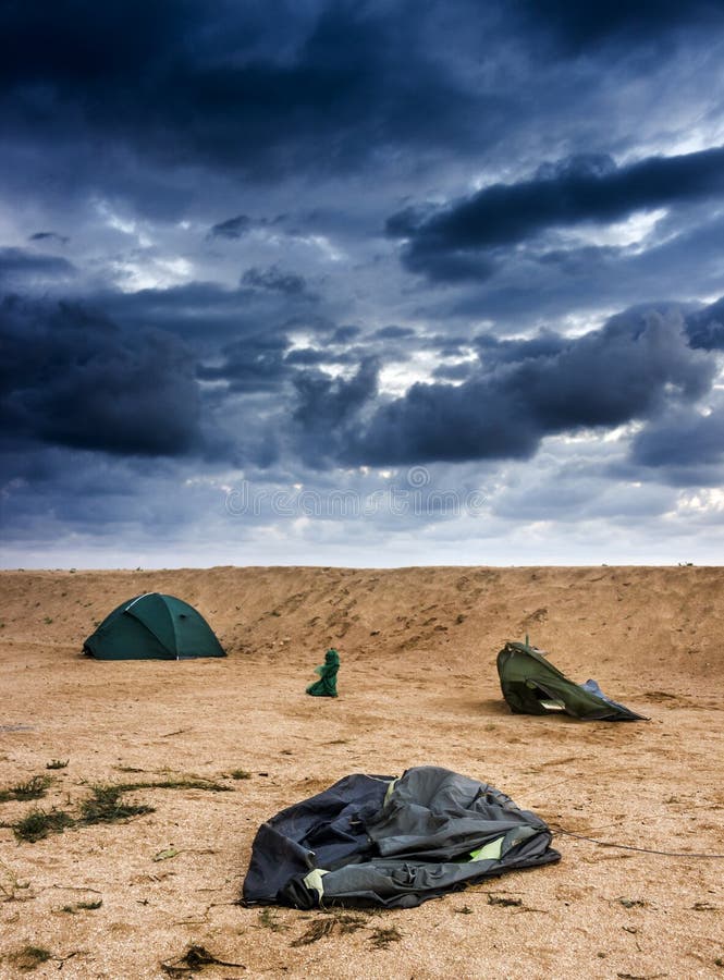 Camping Tent at Stormy Weather Stock Image - Image of accident ...