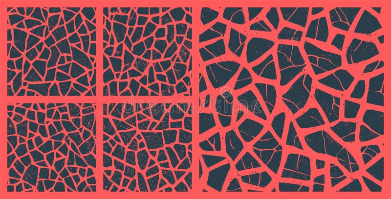 Broken Tiles Grunge Seamless Patterns Vector Set Red Black Abstract ...