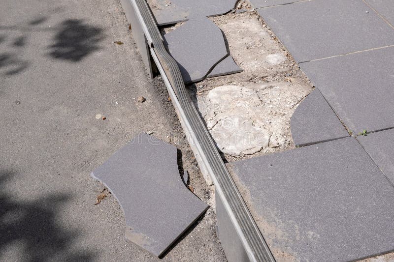 Broken Tiles on the Steps of the Street Porch Stock Image - Image of ...
