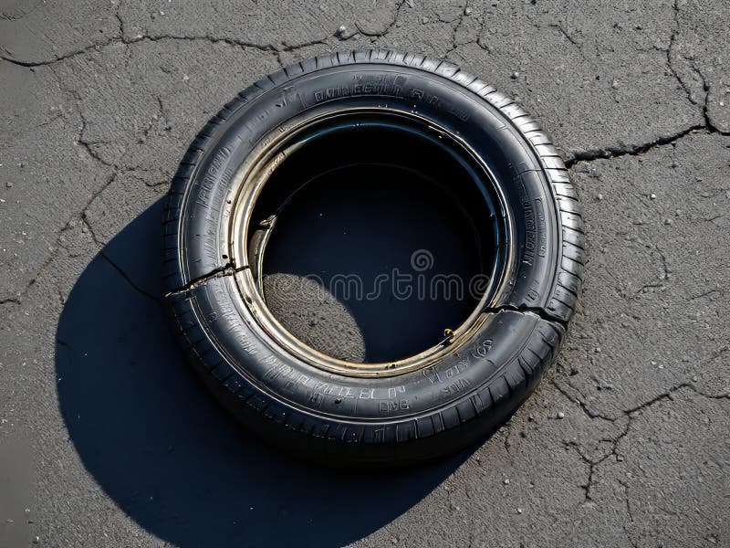 Broken Tire Lying on Cracked Asphalt Under Sunlight Stock Image - Image ...