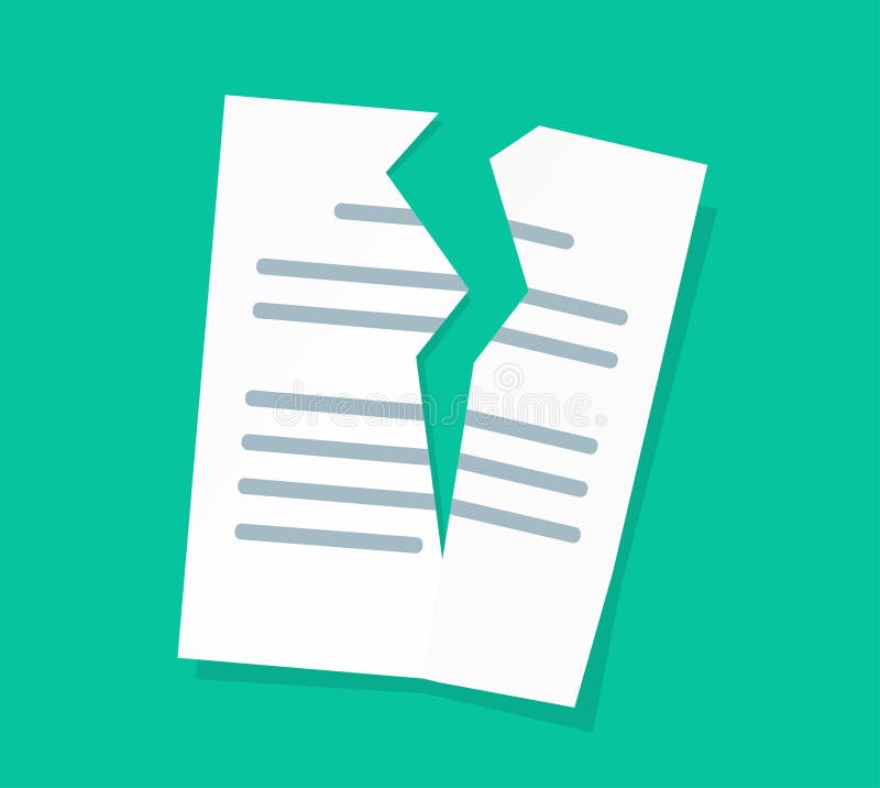 Broken Paper Document Page Sheet Vector or Breach of Agreement Idea ...