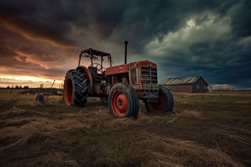 Broken Tractor Under Dramatic Stormy Sky Stock Photo - Image of ...