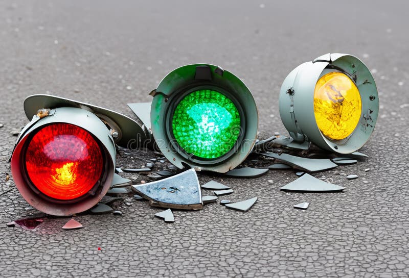 Broken Traffic Light Lying on the Street Stock Illustration ...