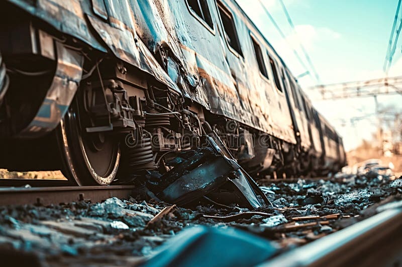 Derailed Train Showing Extensive Damage after Crashing Stock Image ...