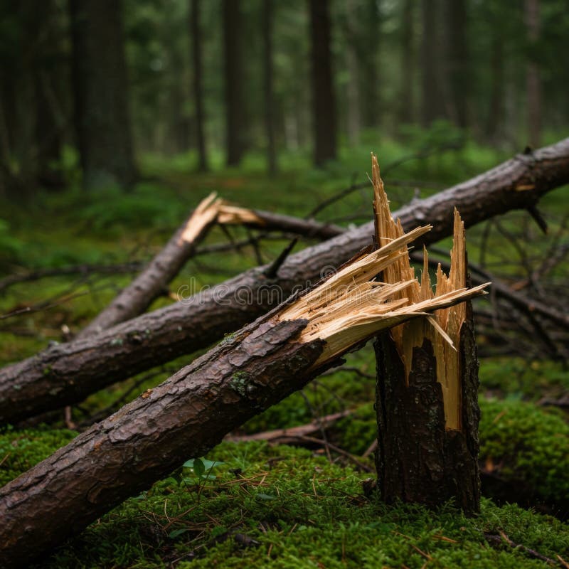 Broken Tree Branches in a Lush Green Forest Stock Illustration ...