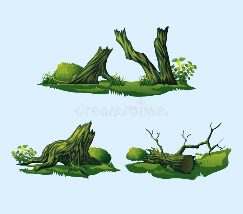 Broken trees, stumps. stock illustration. Illustration of garden - 86612366
