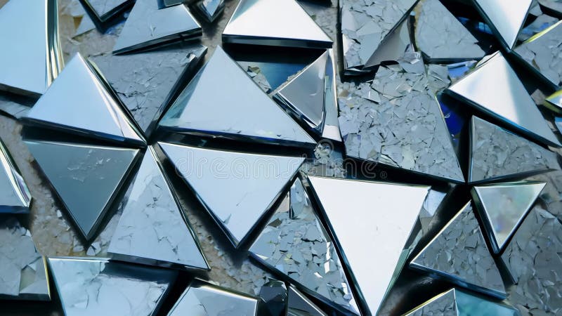 Broken Triangular Mirror Shards Reflect Abstract Patterns in a Rotating ...