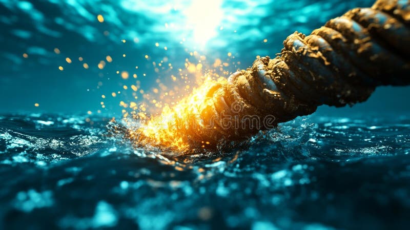 Broken Cable Leaking Sparks Beneath Ocean Surface Stock Illustration ...