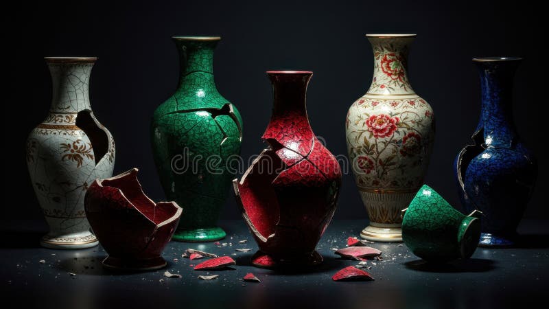 Broken Vases Still Life stock illustration. Illustration of fine ...