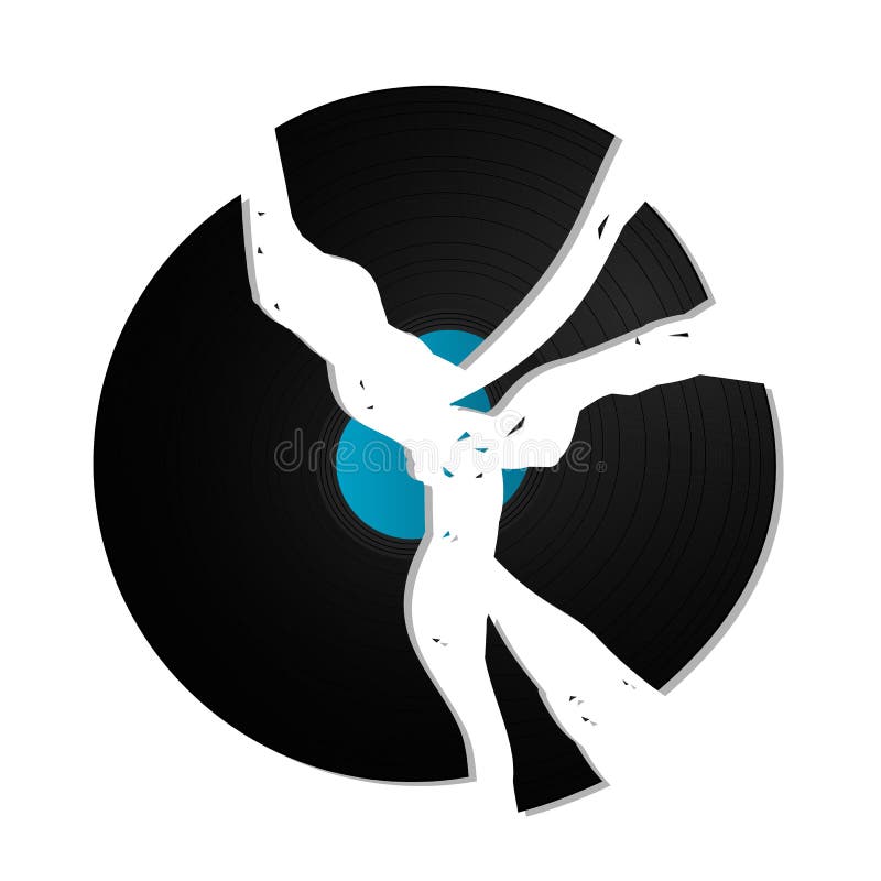 Broken Vinyl Record With Music Label Stock Vector - Illustration of ...