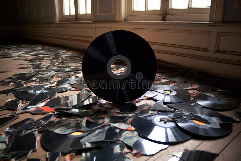 Broken Vinyl Record Pieces on the Floor Stock Illustration ...