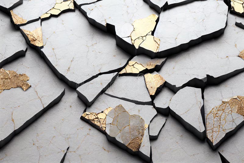 A Broken Wall with a Bunch of Broken Pieces of Gold Paint on it and a ...