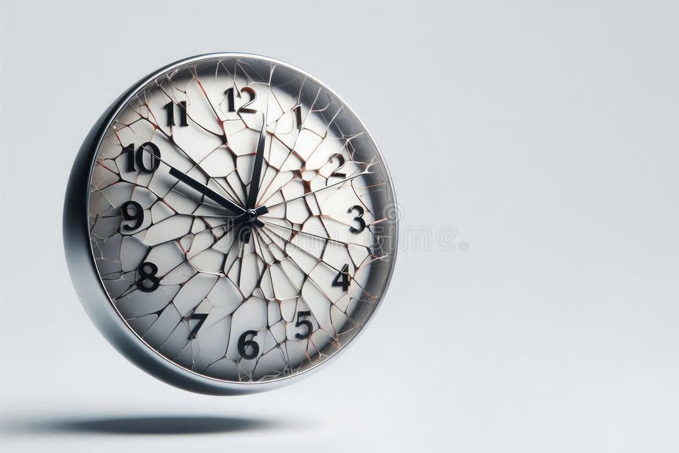 A Broken Wall Clock with a Web of Cracks. Space for Text. Stock Image ...
